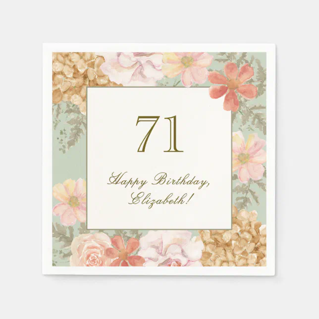 71st Birthday Napkin Autumn Color Floral Sage | Zazzle