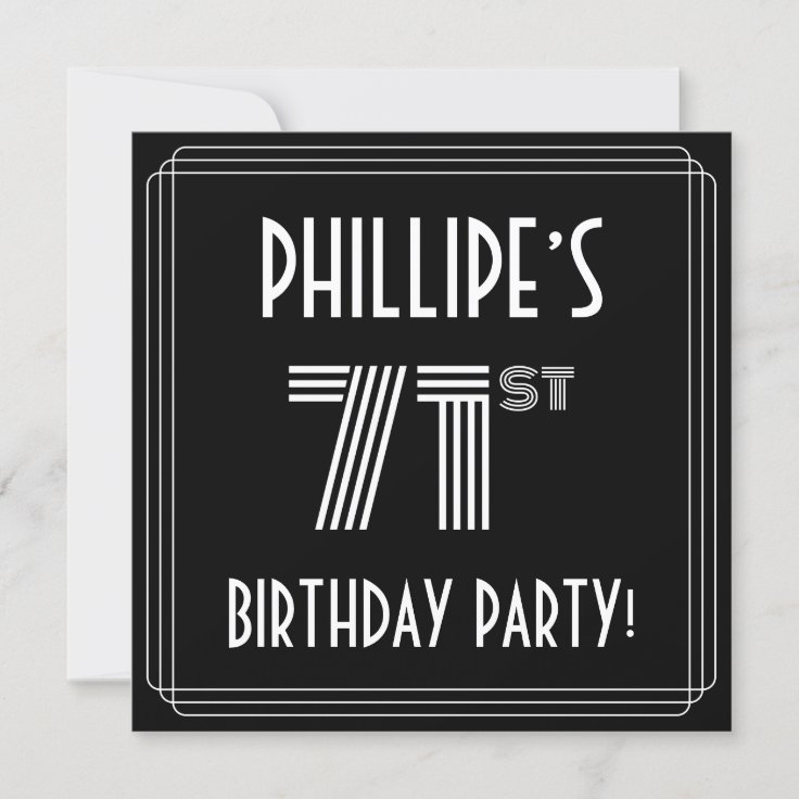 71st Birthday Party: Art Deco Style w/ Custom Name Invitation | Zazzle