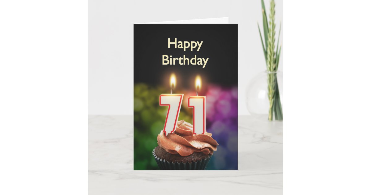 71st Birthday with cake and candles Card | Zazzle