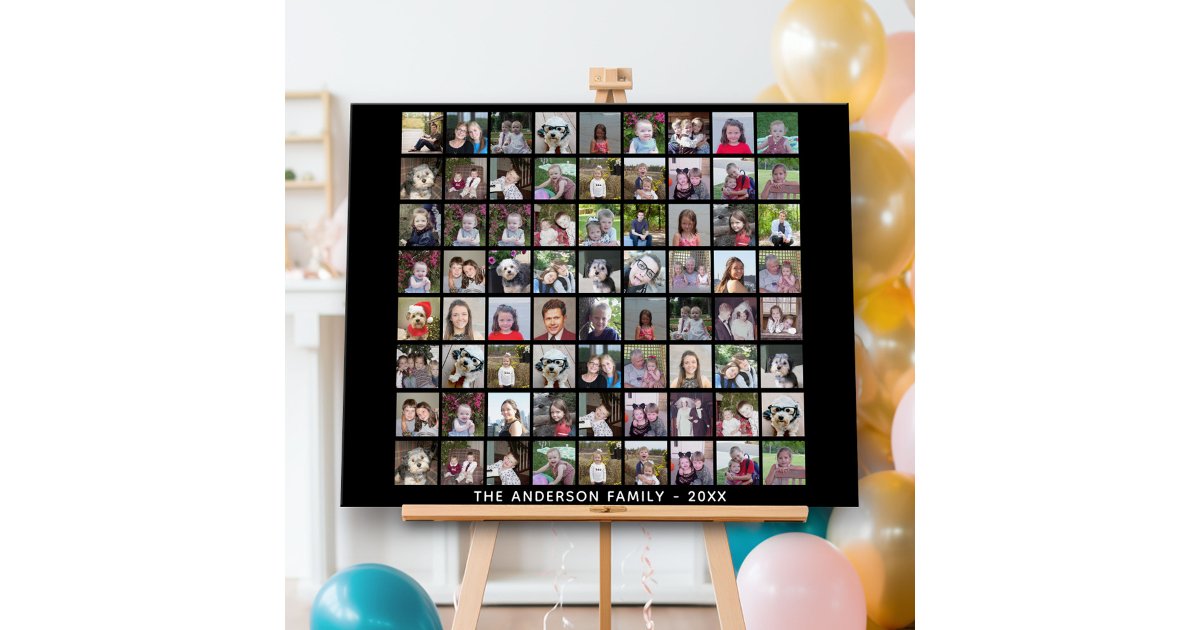 72 Square Photo Collage Grid with Text - black Foam Board | Zazzle