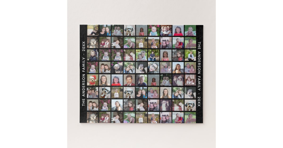 72 Square Photo Collage Grid with Text - black Jigsaw Puzzle | Zazzle