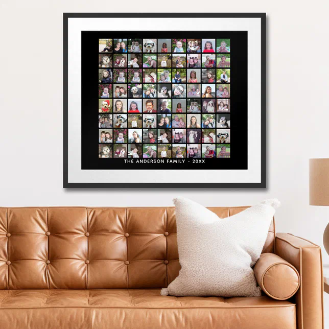 72 Square Photo Collage Grid with Text - black Poster | Zazzle
