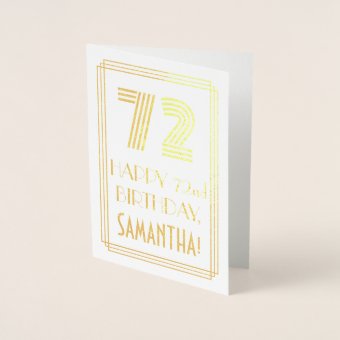 72nd Birthday - Art Deco Inspired Look "72" & Name Foil Card | Zazzle