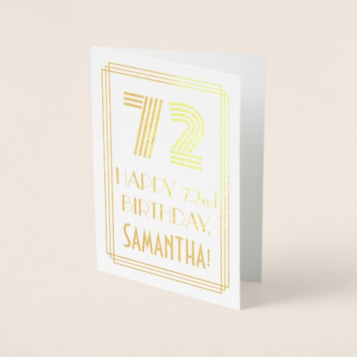 72nd Birthday - Art Deco Inspired Look "72" & Name Foil Card | Zazzle