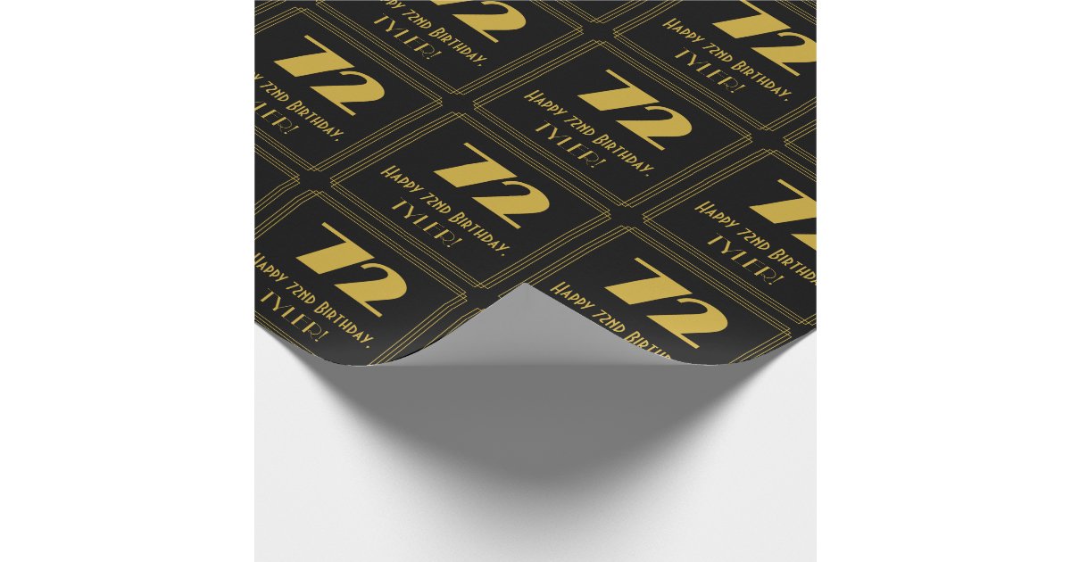 72nd Birthday – Art Deco Inspired Look "72" & Name Wrapping Paper | Zazzle