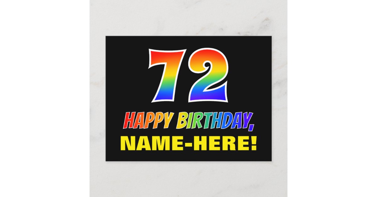 72nd Birthday: Bold, Fun, Simple, Rainbow 72 Postcard | Zazzle