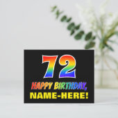72nd Birthday: Bold, Fun, Simple, Rainbow 72 Postcard | Zazzle