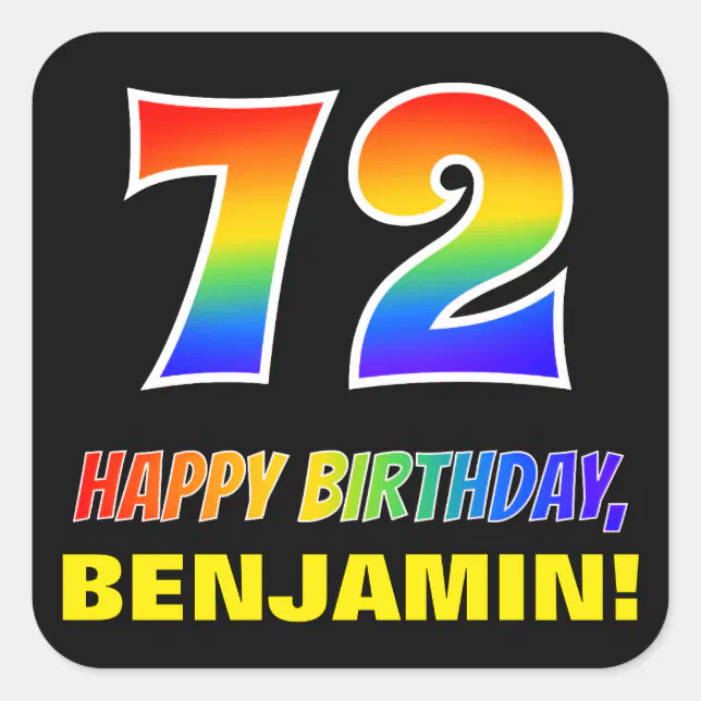 72nd Birthday: Bold, Fun, Simple, Rainbow 72 Square Sticker | Zazzle