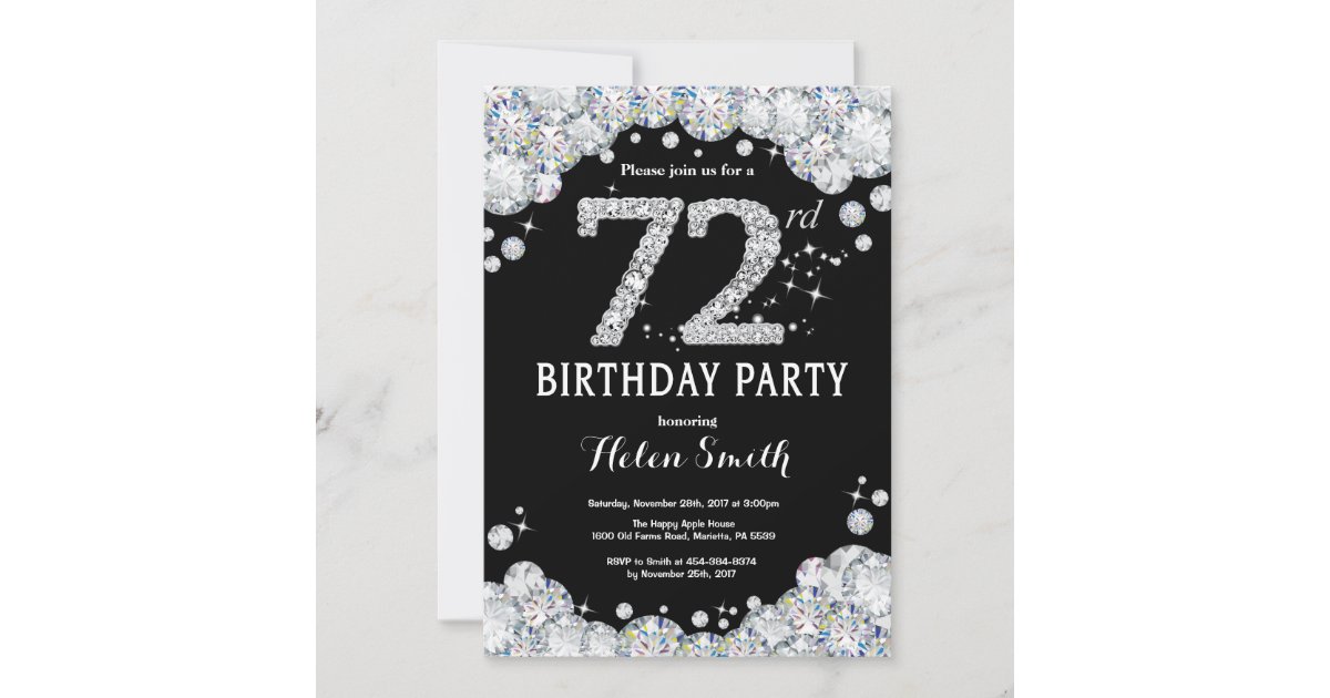 72nd Birthday Invitation Silver Diamond | Zazzle