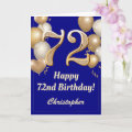 72nd Birthday Navy Blue and Gold Balloons Confetti Card | Zazzle