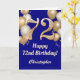 72nd Birthday Navy Blue and Gold Balloons Confetti Card | Zazzle