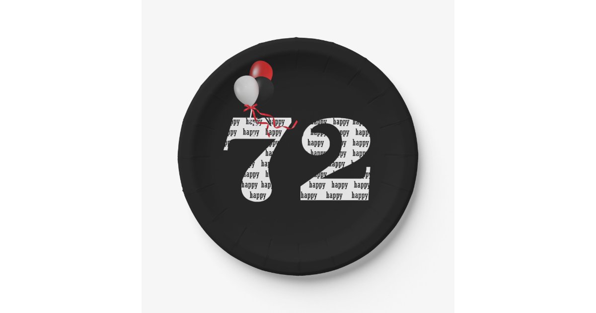 72nd birthday party balloons paper plates | Zazzle