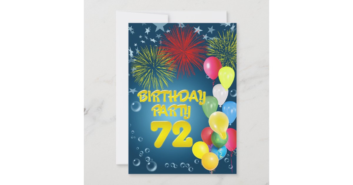 72nd Birthday party Invitation with balloons | Zazzle