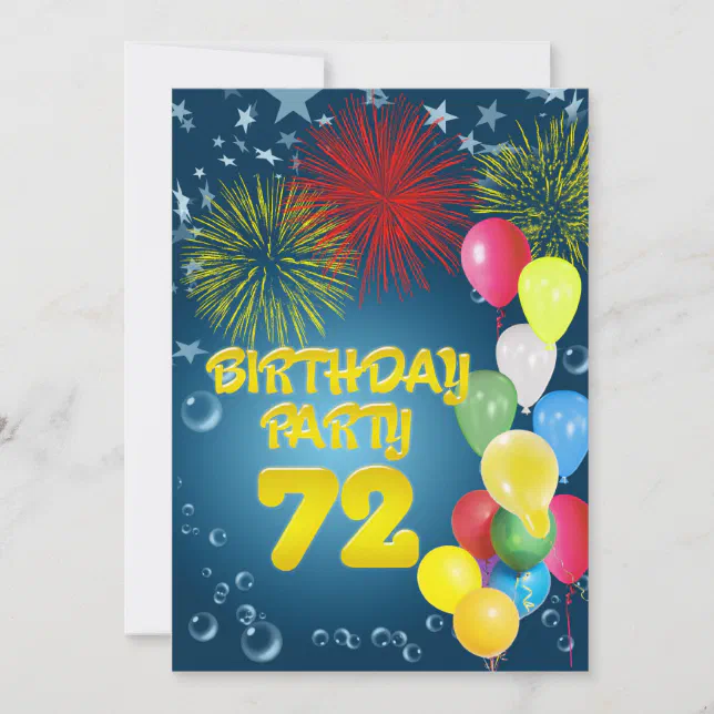 72nd Birthday party Invitation with balloons | Zazzle