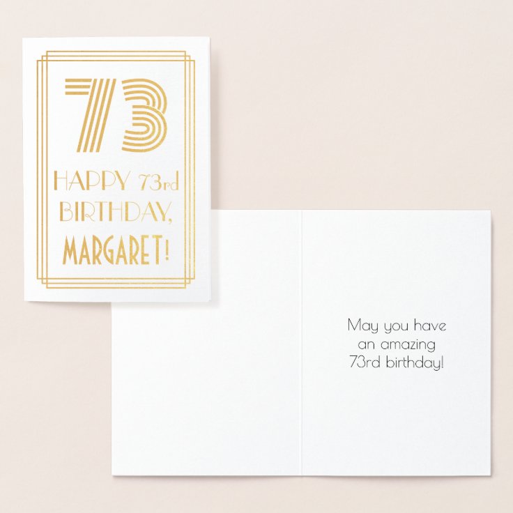 73rd Birthday - Art Deco Inspired Look "73" & Name Foil Card | Zazzle