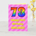 73rd Birthday: Pink Stripes & Hearts, Rainbow # 73 Card | Zazzle