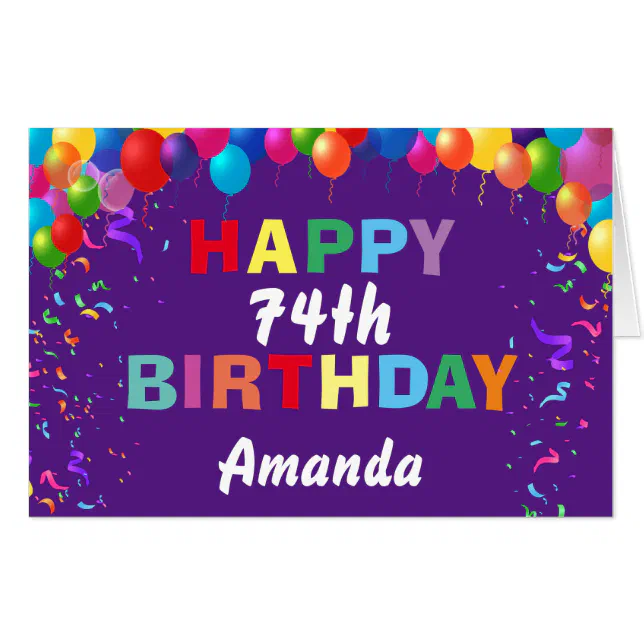 74th Birthday Balloons Purple Extra Large Jumbo Card | Zazzle
