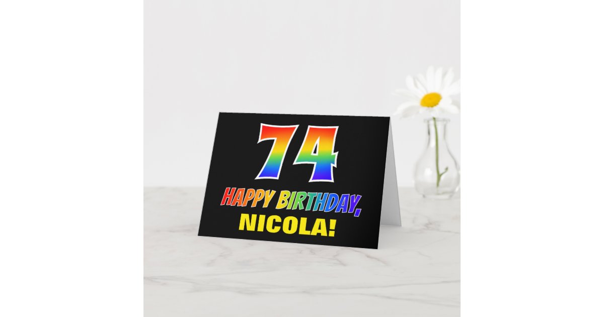 74th Birthday: Bold, Fun, Simple, Rainbow 74 Card | Zazzle