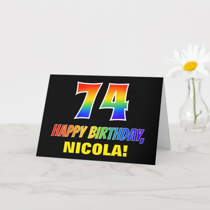 74th Birthday: Bold, Fun, Simple, Rainbow 74 Card | Zazzle
