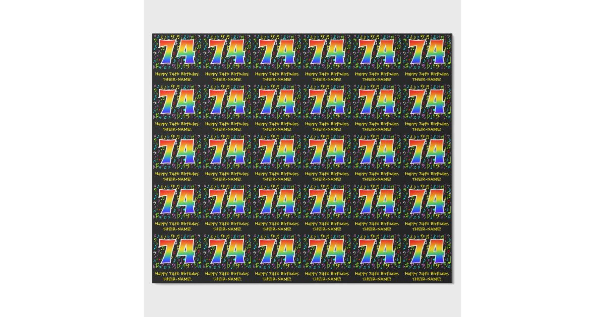 74th Birthday: Colorful Music Symbols, Rainbow 74 Wrapping Paper | Zazzle