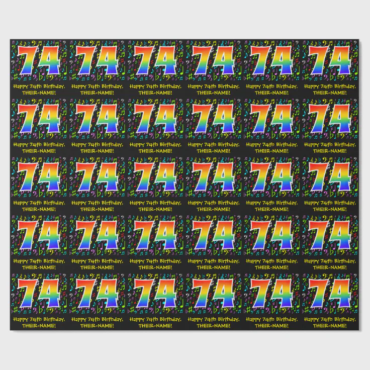 74th Birthday: Colorful Music Symbols, Rainbow 74 Wrapping Paper | Zazzle