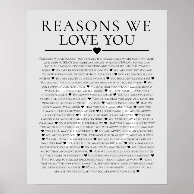 75 reasons why we love you 80th 60th birthday 40th poster | Zazzle