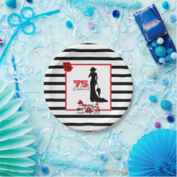75 & SENSATIONAL 75th Birthday Party Plate Stripes | Zazzle