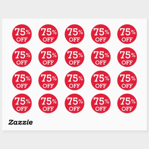 75% Seventy five Percent OFF discount sale red Classic Round Sticker ...