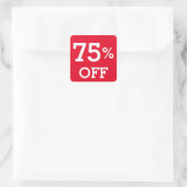 75% Seventy five Percent OFF discount sale red Square Sticker | Zazzle
