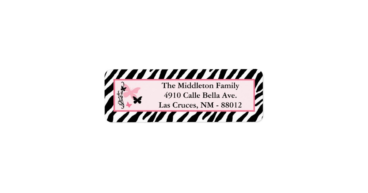 .75"x2.25" Butterfly Zebra Return Address Label | Zazzle