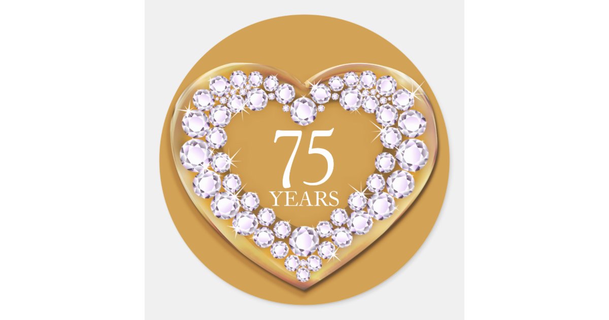 75 years anniversary gold diamond heart stickers | Zazzle