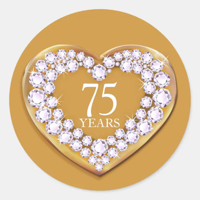 75 years anniversary gold diamond heart stickers | Zazzle