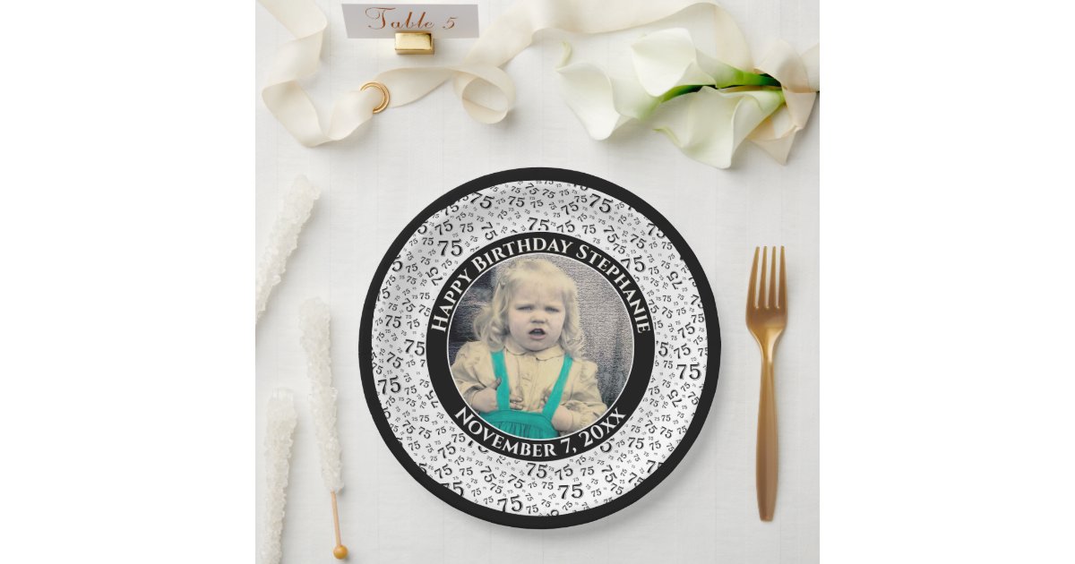 75 Your Photo Random Number Pattern Black/White Paper Plates | Zazzle