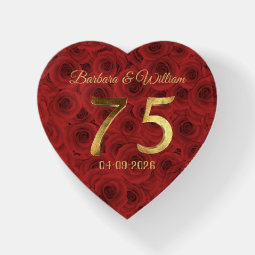 75th Anniversary Red Roses Floral Faux Gold Number Paperweight | Zazzle