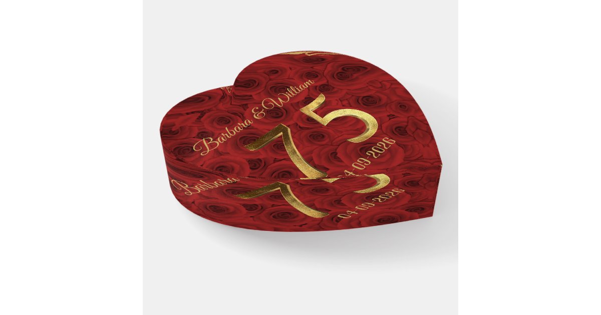 75th Anniversary Red Roses Floral Faux Gold Number Paperweight | Zazzle