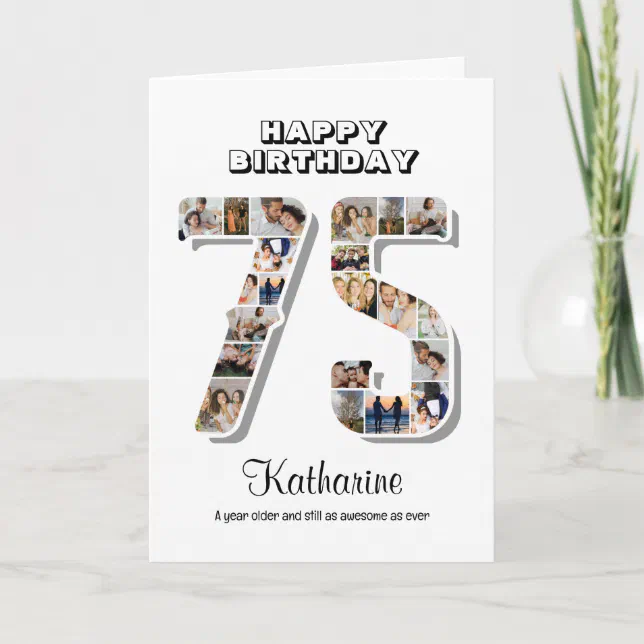 75th Birthday Anniversary Number 75 Photo Collage Card | Zazzle