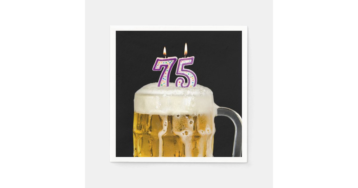 75th Birthday Beer on black Napkins | Zazzle