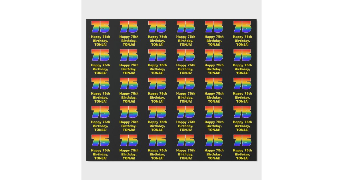 75th Birthday: Fun, Colorful Rainbow Inspired # 75 Wrapping Paper | Zazzle