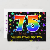75th Birthday: Fun Stars Pattern, Rainbow 75, Name Postcard | Zazzle
