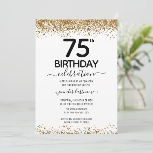 75th Birthday Glitter Invitation | Zazzle