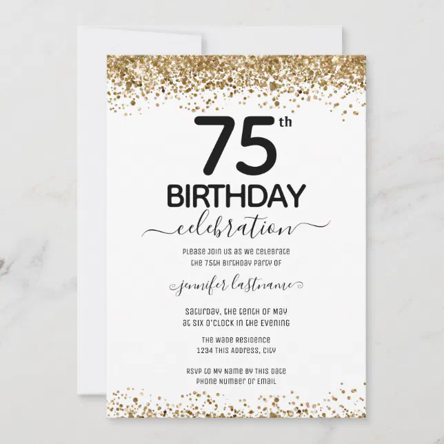 75th Birthday Glitter Invitation | Zazzle
