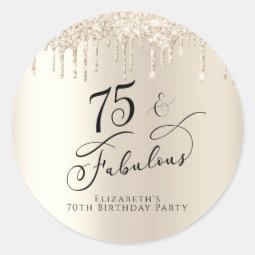 75th Birthday Gold Glitter Classic Round Sticker | Zazzle