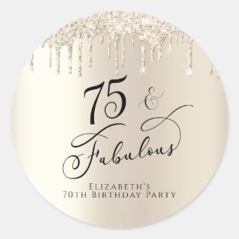 75th Birthday Gold Glitter Classic Round Sticker | Zazzle