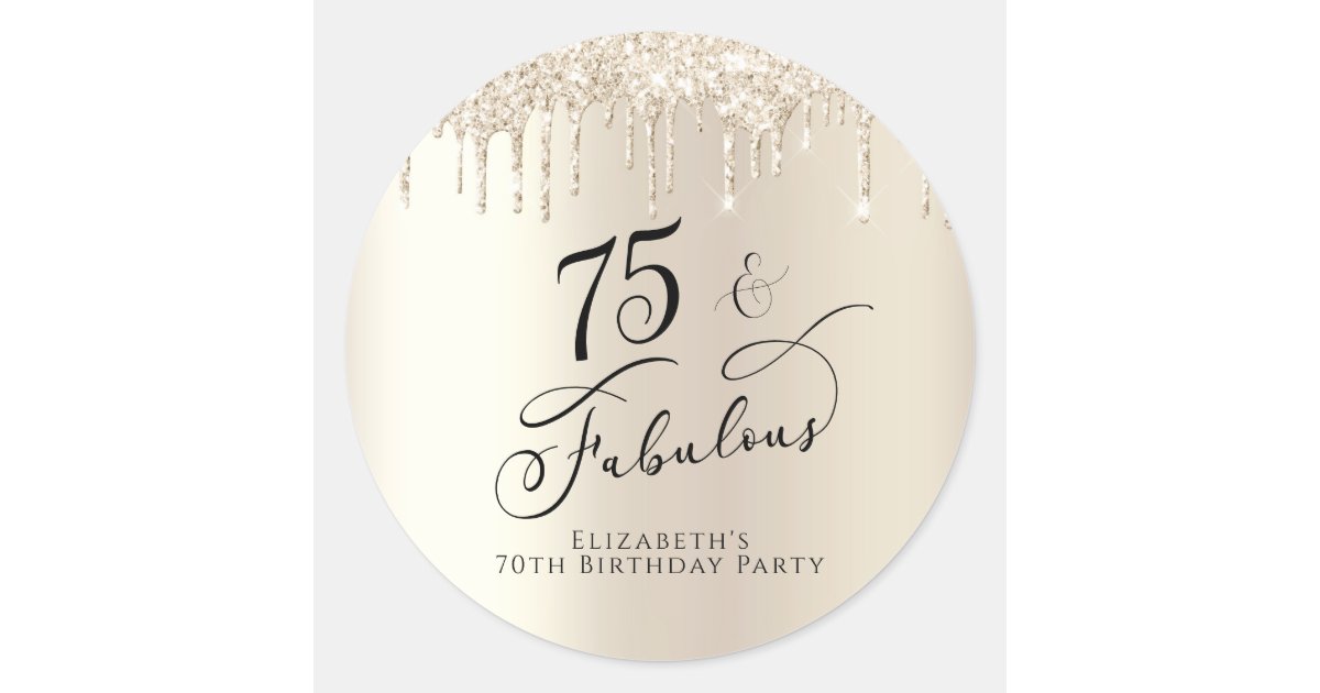 75th Birthday Gold Glitter Classic Round Sticker | Zazzle