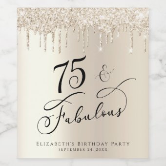 75th Birthday Gold Glitter Wine Label | Zazzle