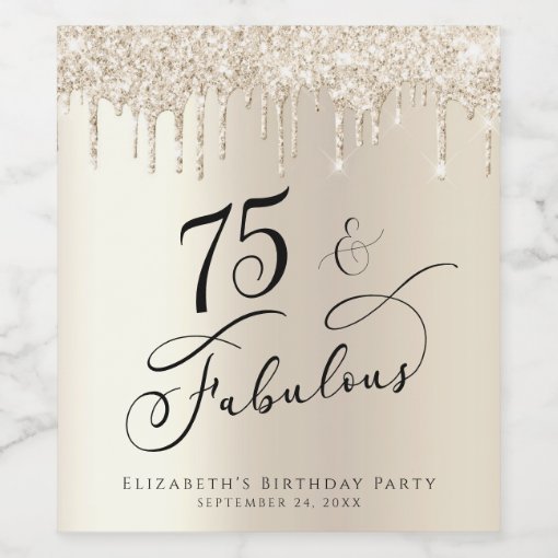 75th Birthday Gold Glitter Wine Label | Zazzle
