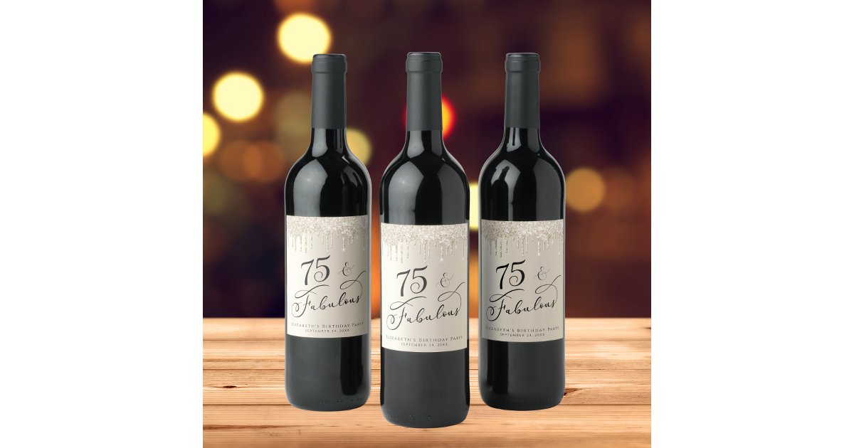 75th Birthday Gold Glitter Wine Label | Zazzle