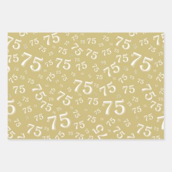 75th Birthday Gold & White Number Pattern 75 Wrapping Paper Sheets | Zazzle