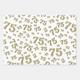 75th Birthday Gold & White Number Pattern 75 Wrapping Paper Sheets | Zazzle