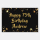 75th Birthday Modern Black and Gold Stars Sign | Zazzle
